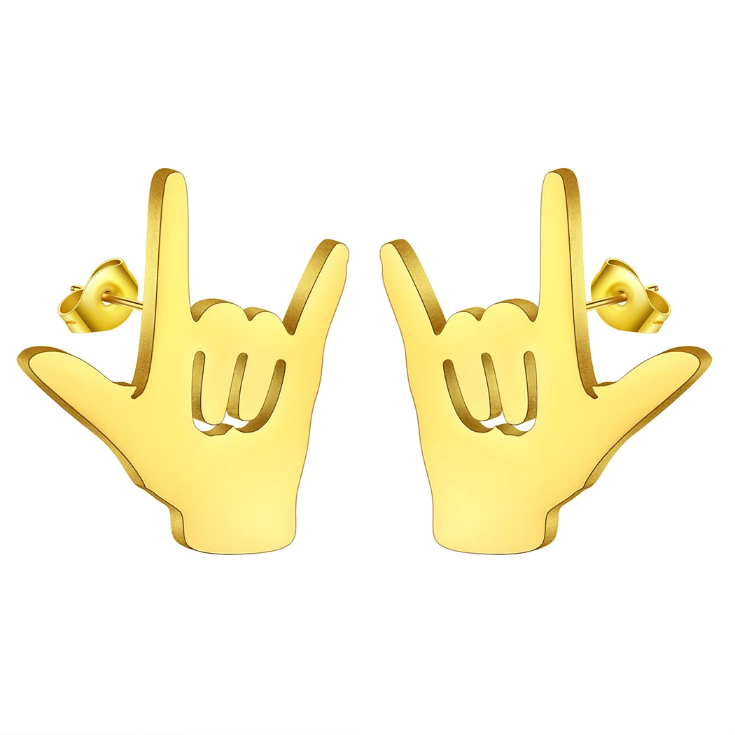 QIAMNI-Stainless-Steel-Rock-On-Hand-Finger-Stud-Earrings-Hip-Hop-Love ...