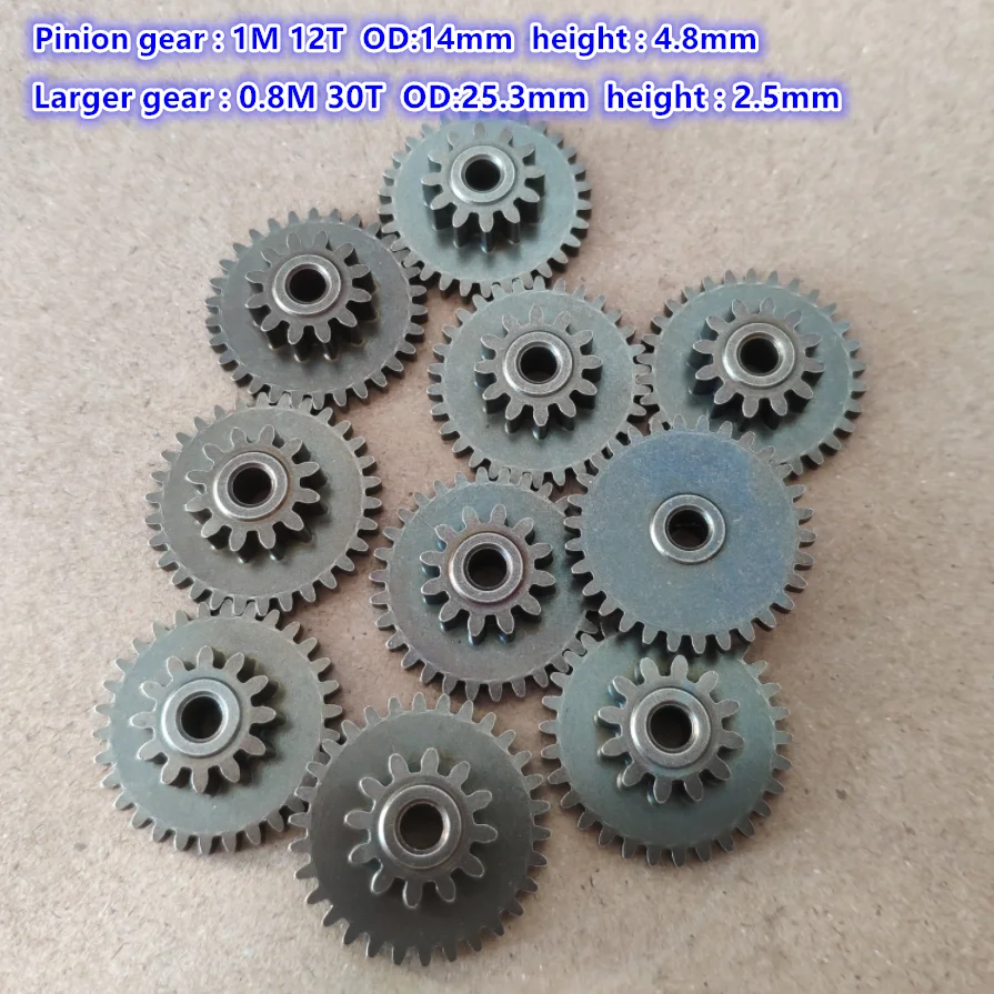 Brand new 1M 12T , 0.8M 30T duplex gear OD 25.3mm 14mm gear-box motor metal gears~ - AliExpress