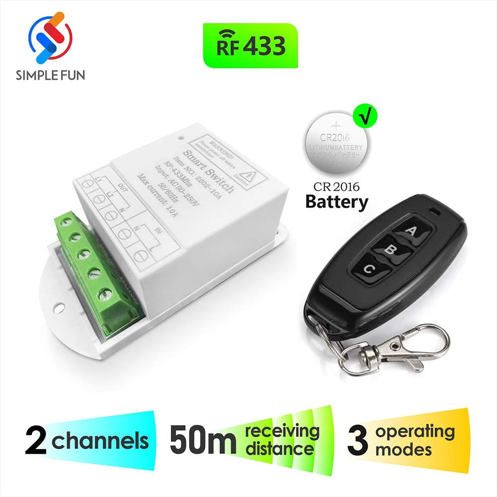 Rf Remote Control Switch 220v 433mhz 2ch | Garage Door Remote Switch ...