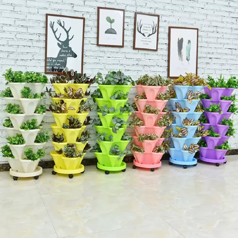 Multi-Layer-Flower-Pot-Set-Plastic-Stackable-Vertical-Plant-Pot ...