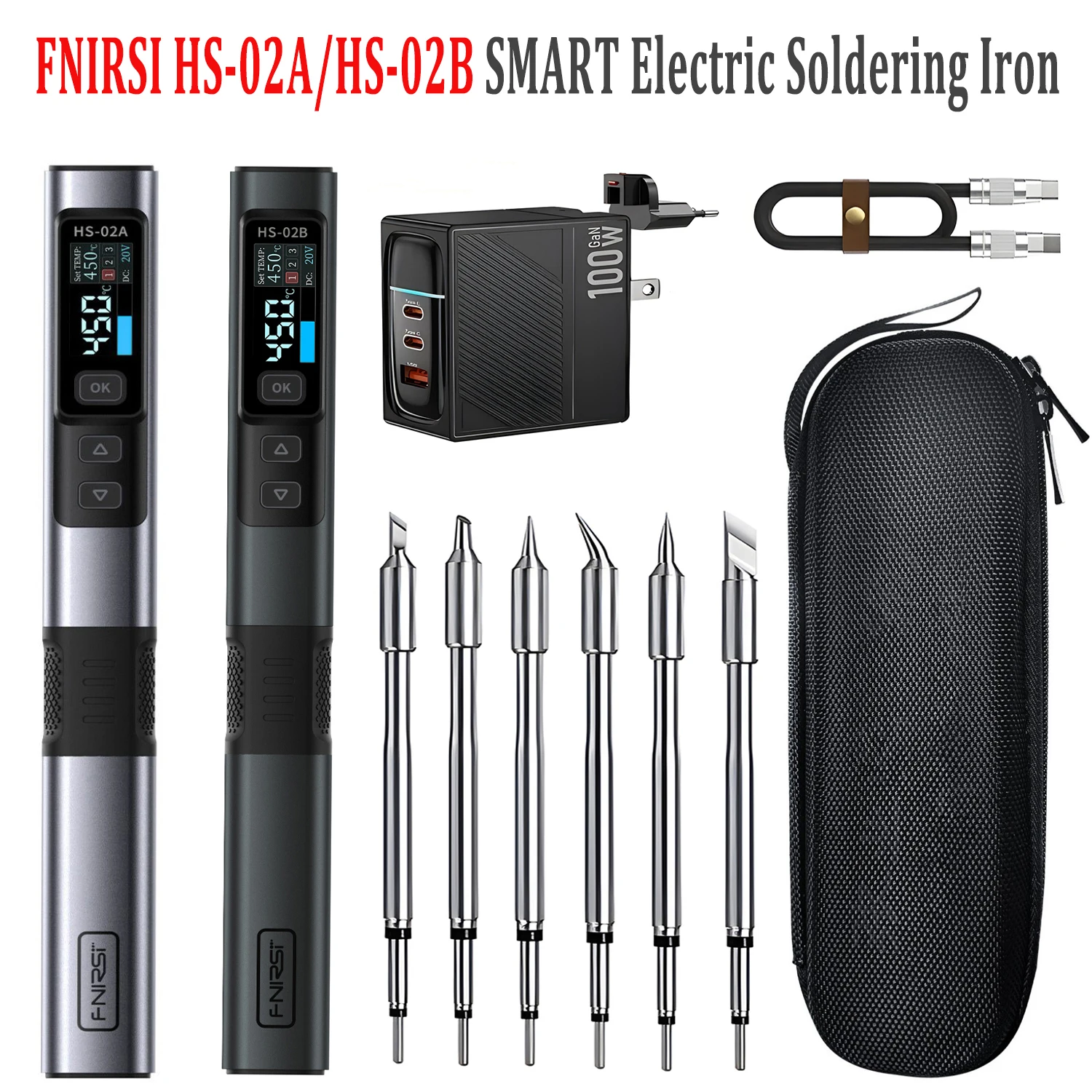 FNIRSI-HS-02-Smart-Electric-Soldering-Iron-100-450-Temp-Adjustable-PD ...