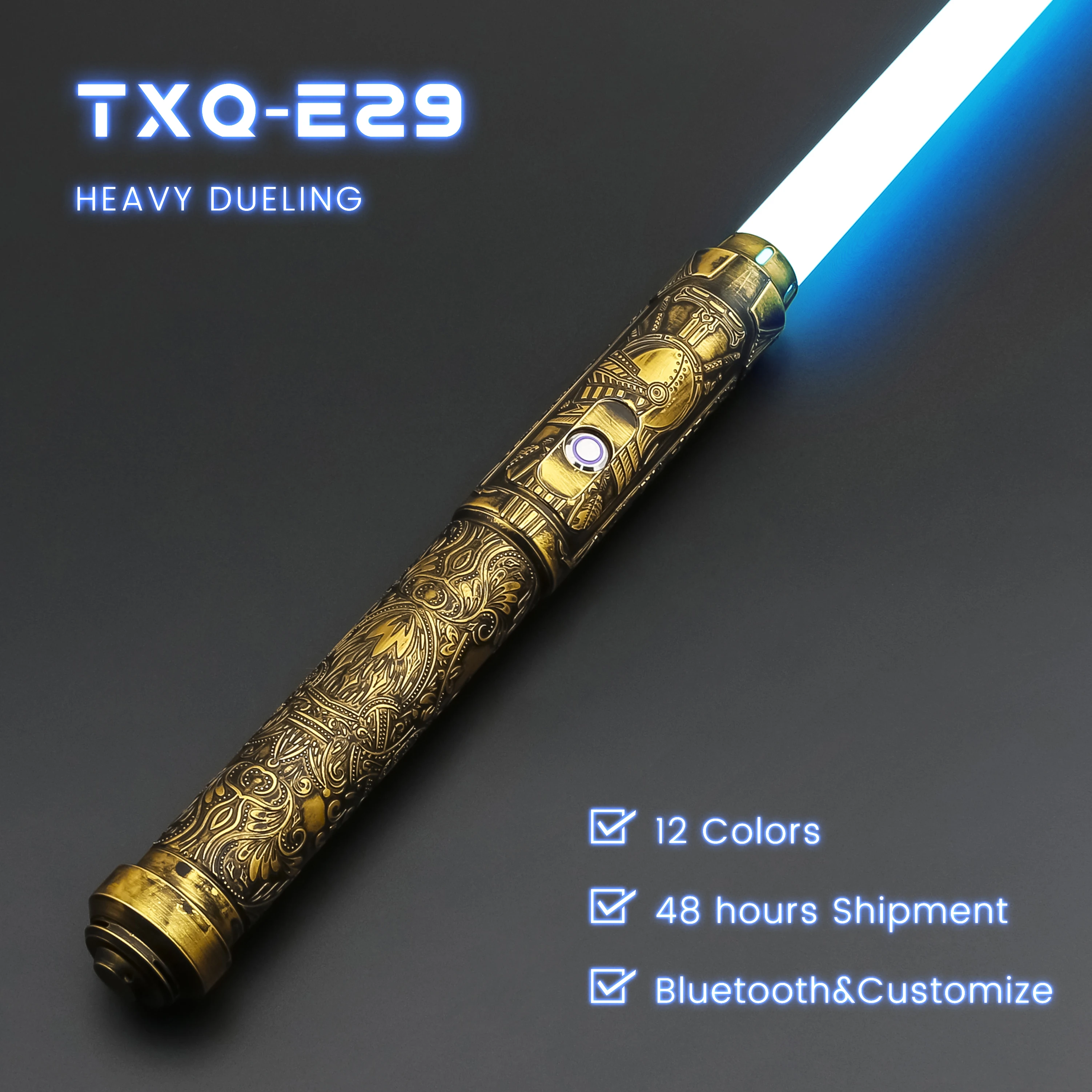 TXQSABER-RGB-Laser-Lightsaber-82CM-92CM-Blade-Gold-Metal-Hilt-Heavy ...