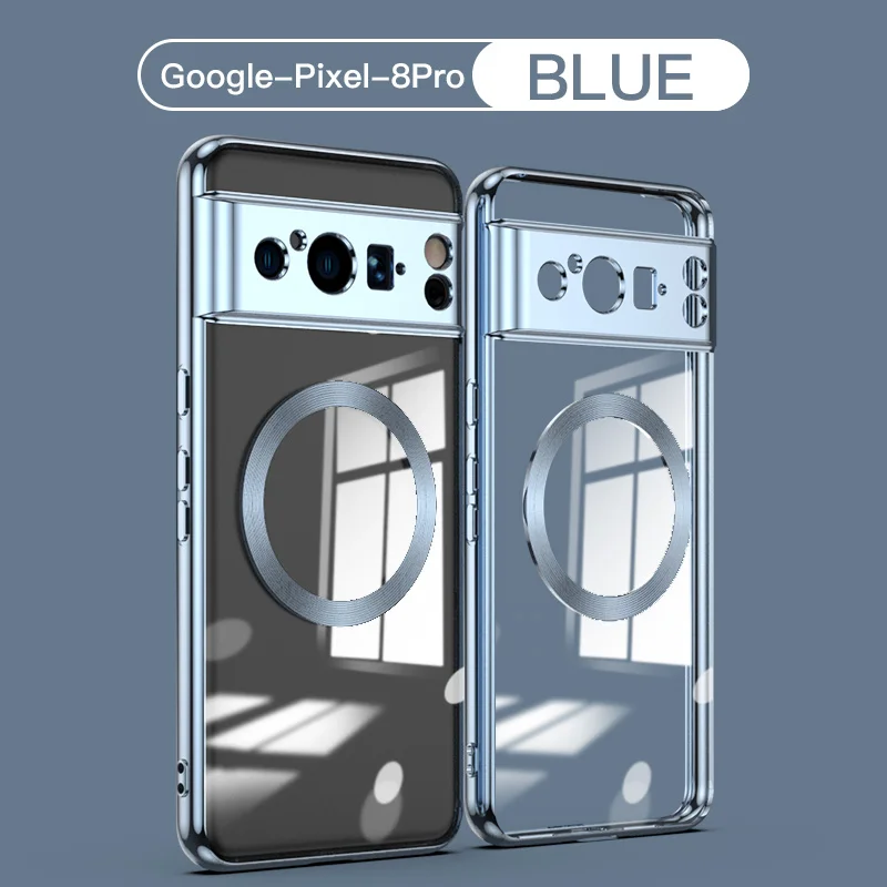 For-Google-Pixel-8-Pro-Magsafe-Case-Transparent-Electroplating-Soft ...