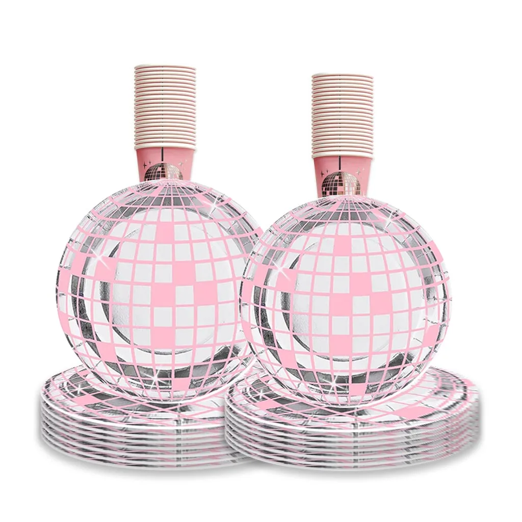 Pink-Disco-Ball-Theme-Disposable-Tableware-Pink-Silver-Disco-Plates ...
