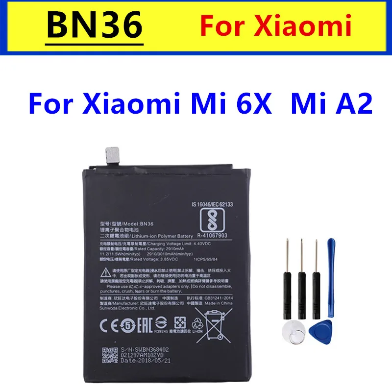 BN36-Battery-For-Xiaomi-Mi-6X-Mi6X-Mi-A2-BN36-3010mAh-High-Quality ...