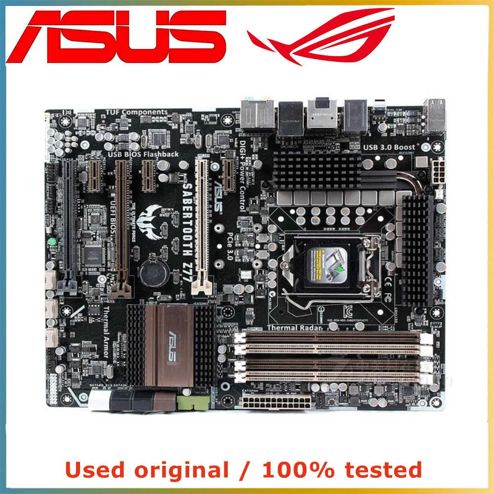 For ASUS SABERTOOTH Z77 (No heat shield!) Computer Motherboard LGA 1155 DDR3 32G For Intel Z77 ...