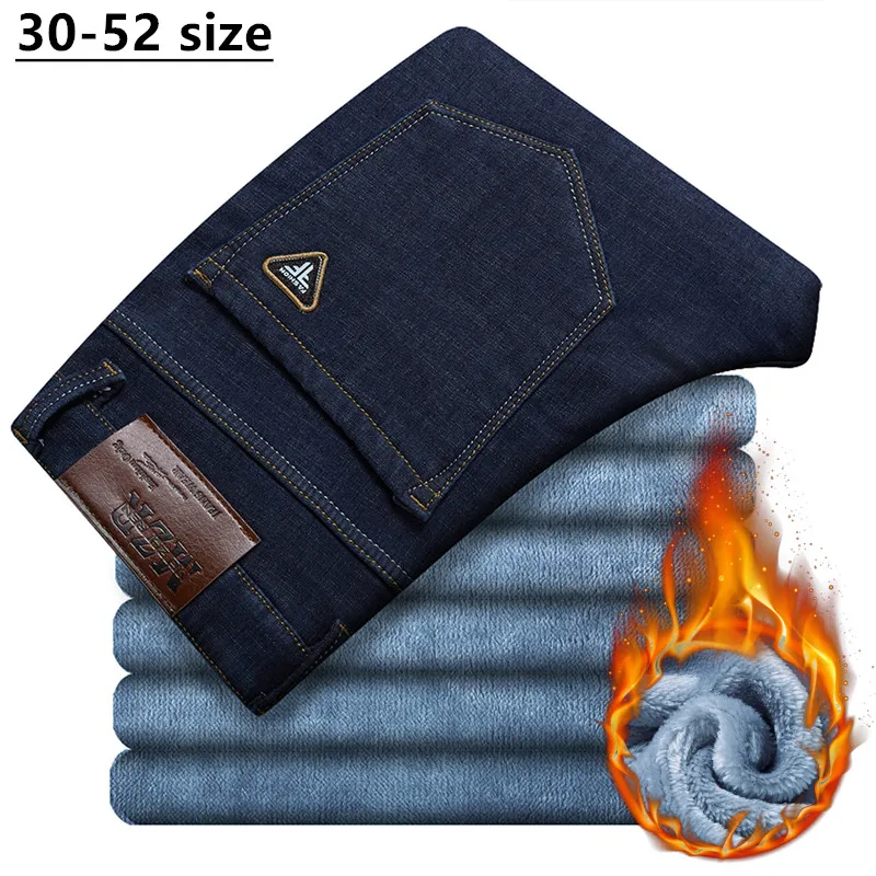 Plus Size 42 44 46 48 50 52 Men s Winter Warm Jeans Business Casual
