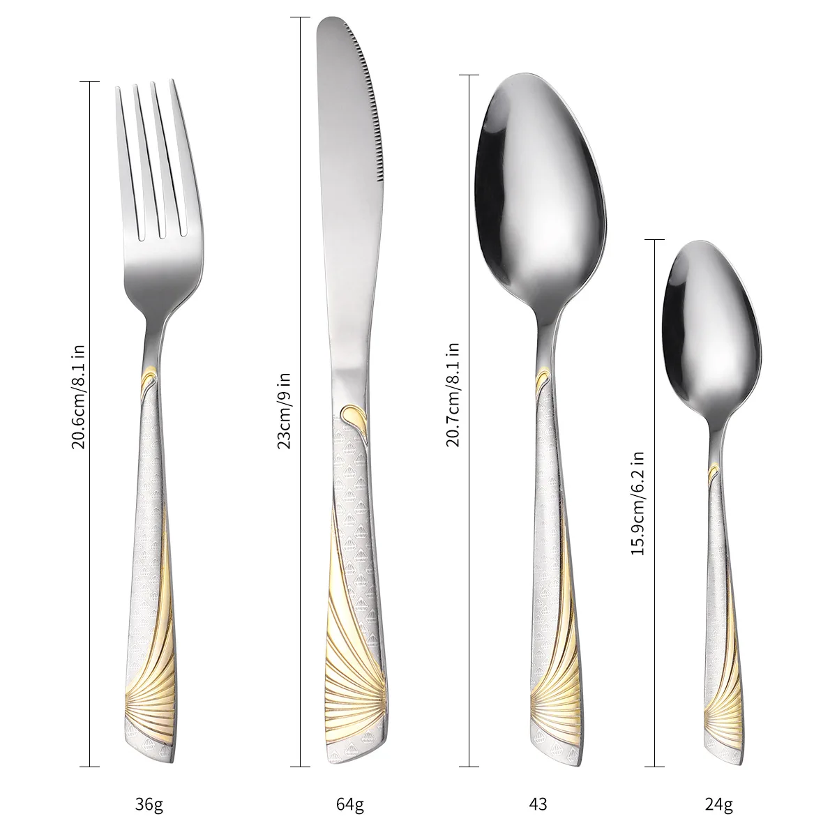 24Piece-Stainless-Steel-Tableware-Set-Flatware-Golden-Handle-High-End ...