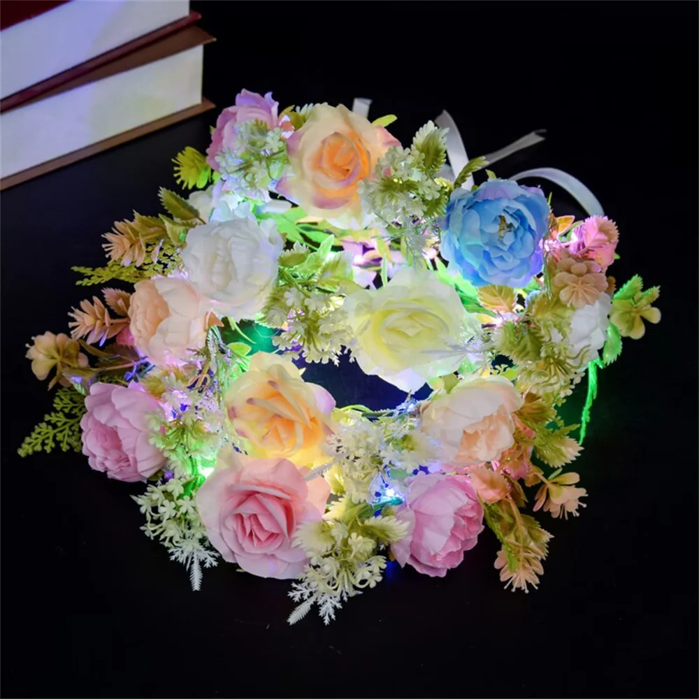 Wedding-Party-LED-Light-Flowers-Wreath-Headband-Garland-Hairbands-Crown ...