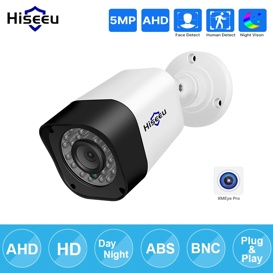 Hiseeu 5mp Ahd Cctv Camera Night Vision 1080p Outdoor Security Analog ...