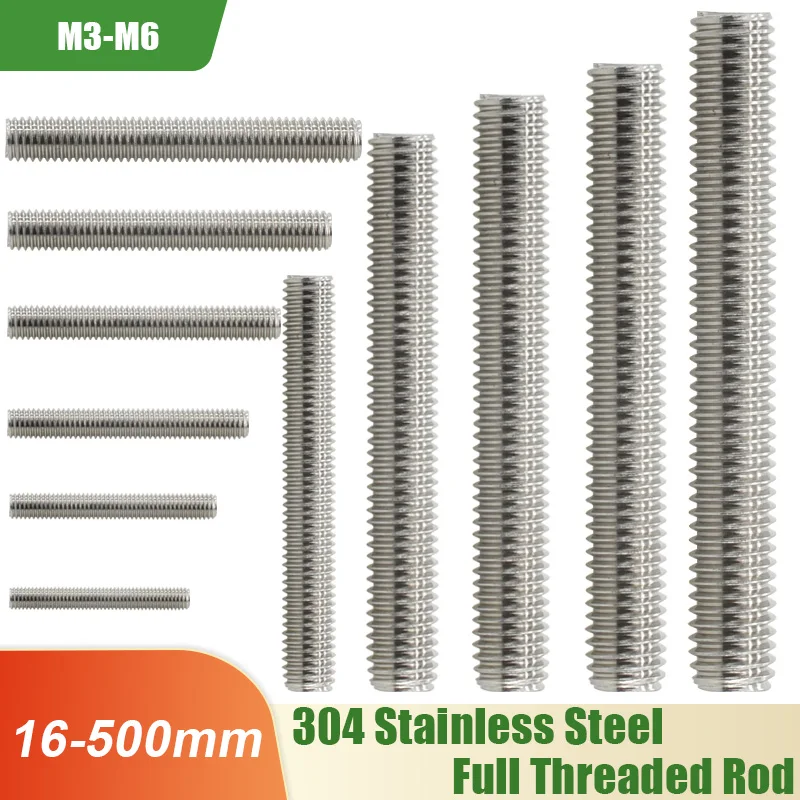 M3 M4 M5 M6 Full Threaded Rod Fully Metric Thread Rods Screws 304 ...