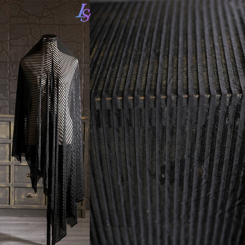 Mesh Jacquard Fabric Knitted Striped Semi Transparent Clothing Cloth ...