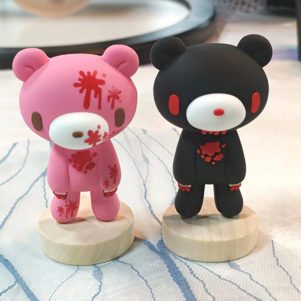 Edgy Bloody Bear Figurines - Pink & black cute-dark designs, ideal for ...