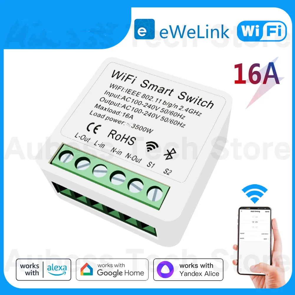 16A EWeLink Wifi MINI Smart Breaker Switch 2-way Mobile Phone App Voice ...