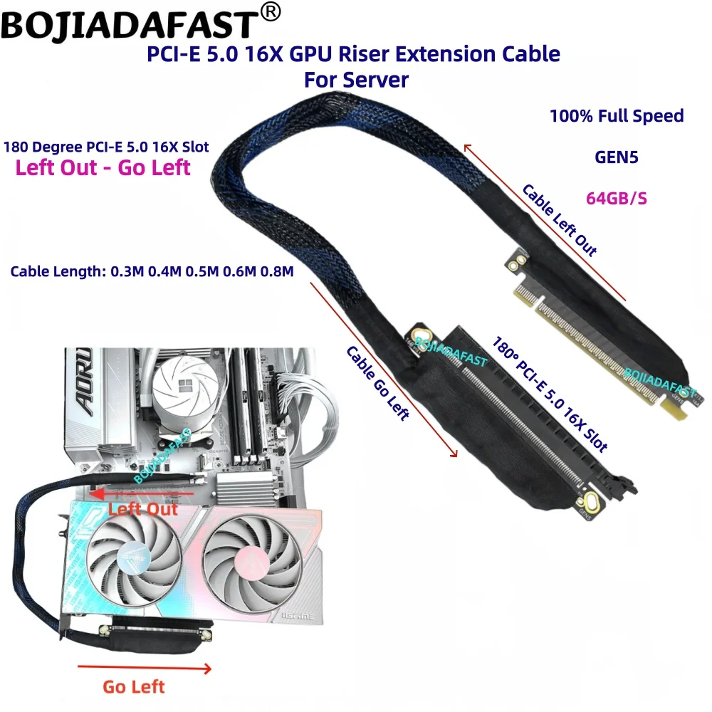 180 Degree GEN5 PCI-E 5.0 16X to X16 AI Server GPU Riser Cable 0.4M 0 ...