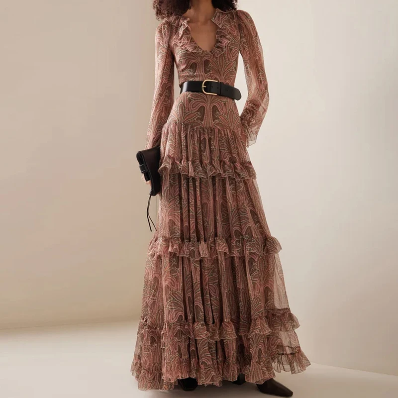 Women-Fashion-Flouncing-Pleated-Party-Dress-Elegant-French-Style-Floral ...