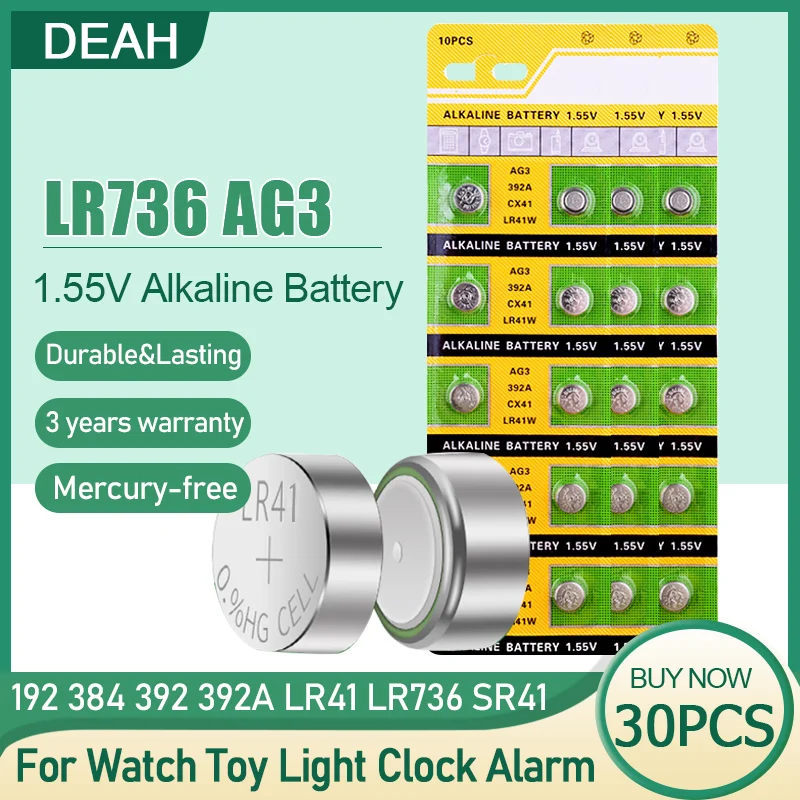 30PCS AG3 192 384 392 392A LR41 LR736 L736 SR41 SR41SW SR41W 1.55V ...