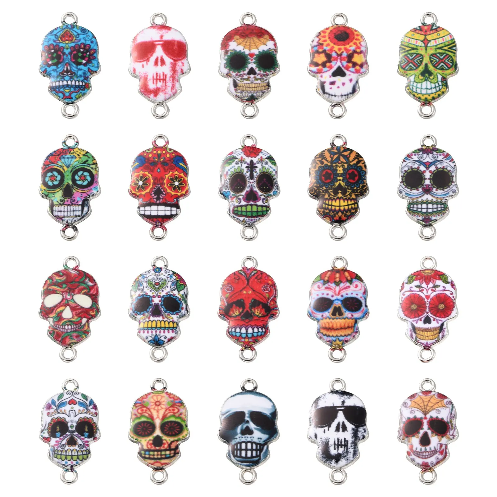 40Pcs-Random-Color-Skull-Connector-Charms-Double-Loop-Link-Enamel ...
