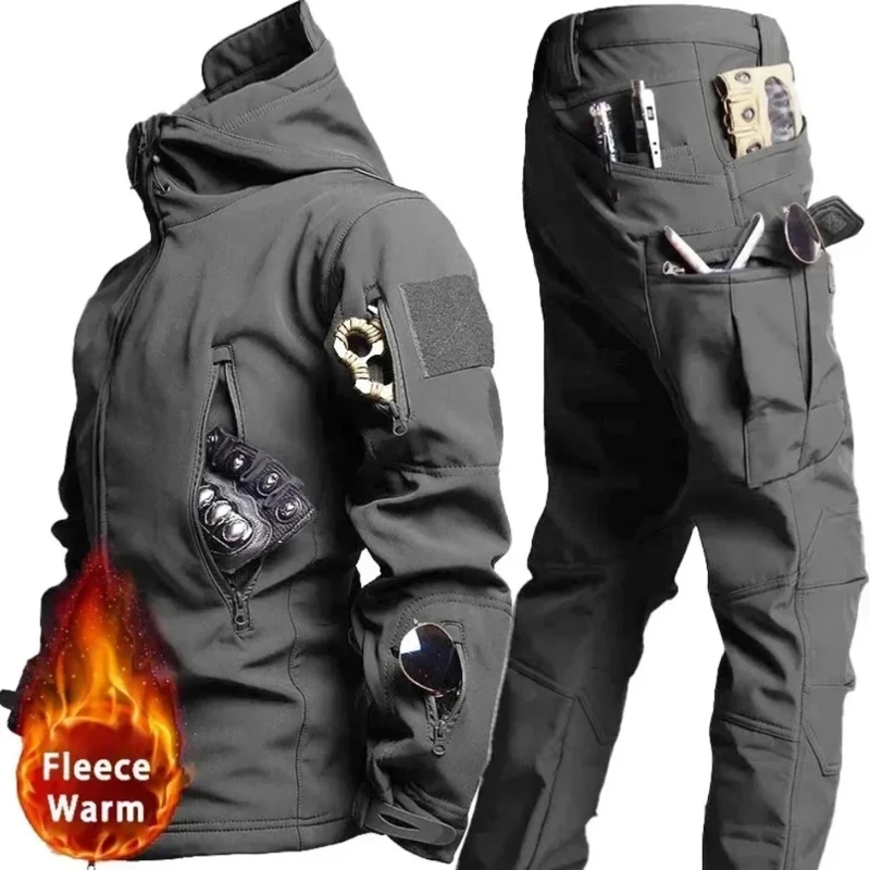 Winter Fleece Jackets Tactical Waterproof Suits Mens Outdoor Fishing ...