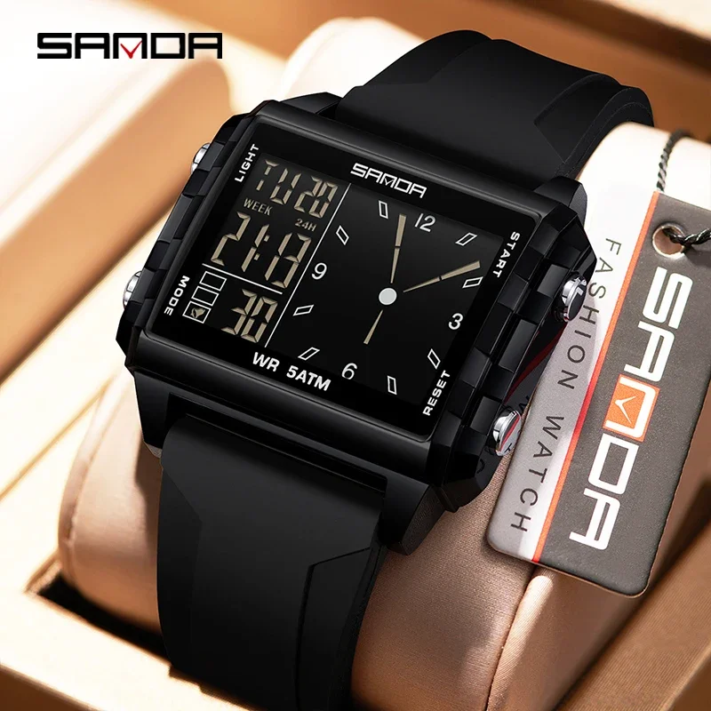 SANDA Fashion Men Women Electron Analog Watch New Square Dial Count ...