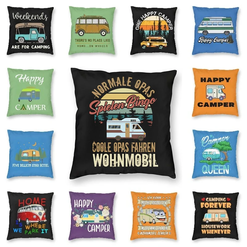 Happy-Camper-Van-Juste-de-coussin-carr-e-pour-canap-taie-d-oreiller-d ...