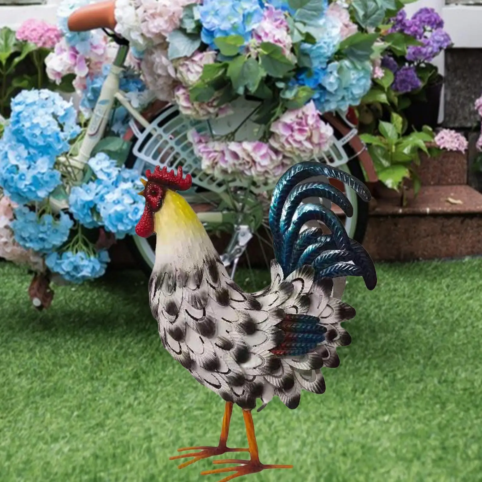 Metal Rooster Statue Decor Chicken Yard Decoration Gift Patio Artwork ...