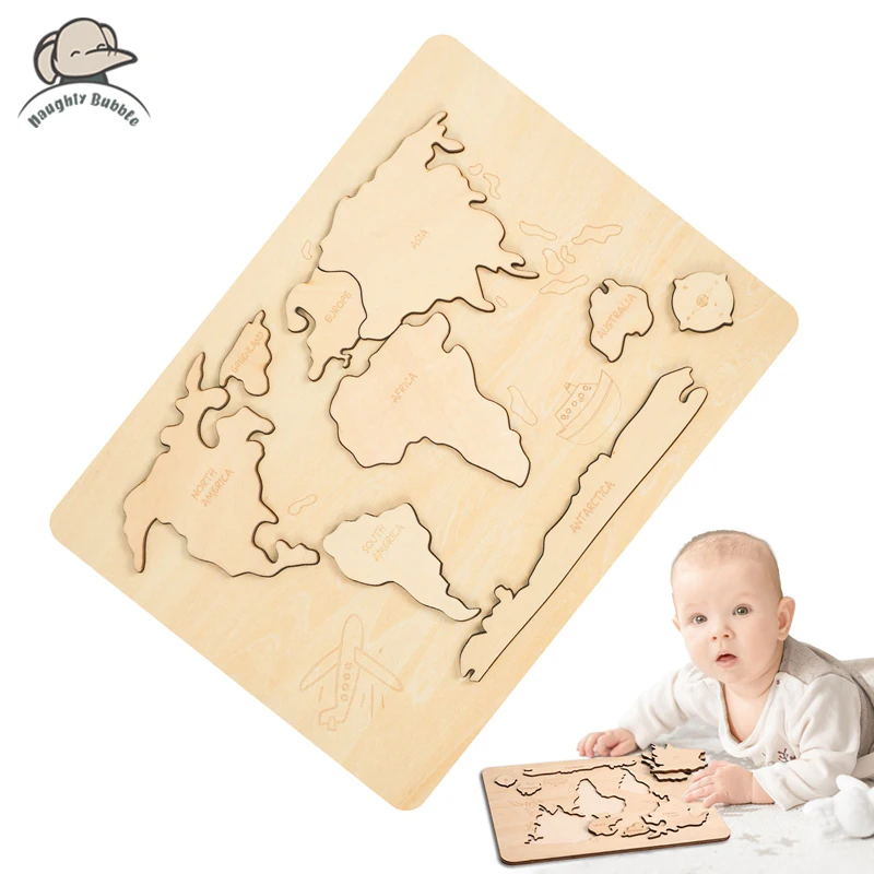 Baby Wooden World Map Toy Montessori Shape Cognition Puzzle Toy For ...