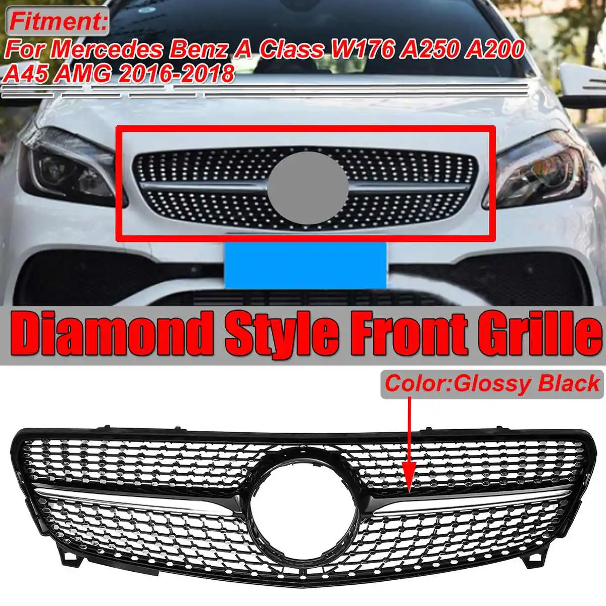 W176-Facelift-Grill-Diamond-Style-Car-Front-Grille-Grill-For-Mercedes ...