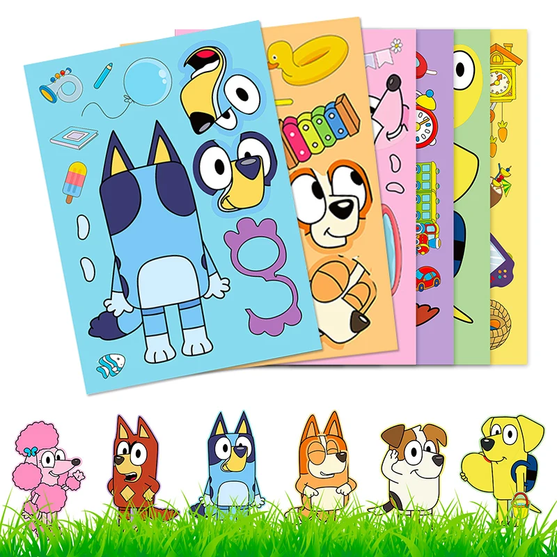 30-60pcs-Cartoon-Bluey-And-Bingo-Dog-Anime-Make-A-Face-Stickers-Diy ...