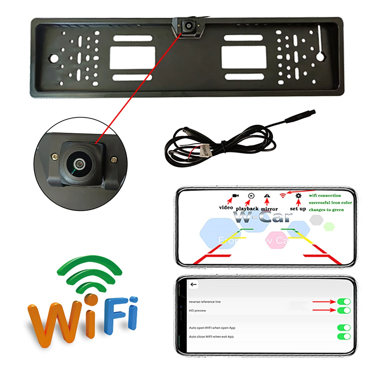 Car Wifi European License Plate Frame Rear View Reversing Image Camera ...