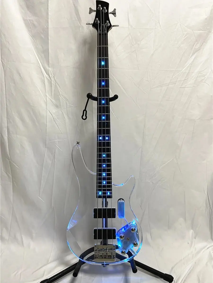 Crystal-Acrylic-Body-4-String-Electric-Bass-Guitar-Active-Pickups-with ...