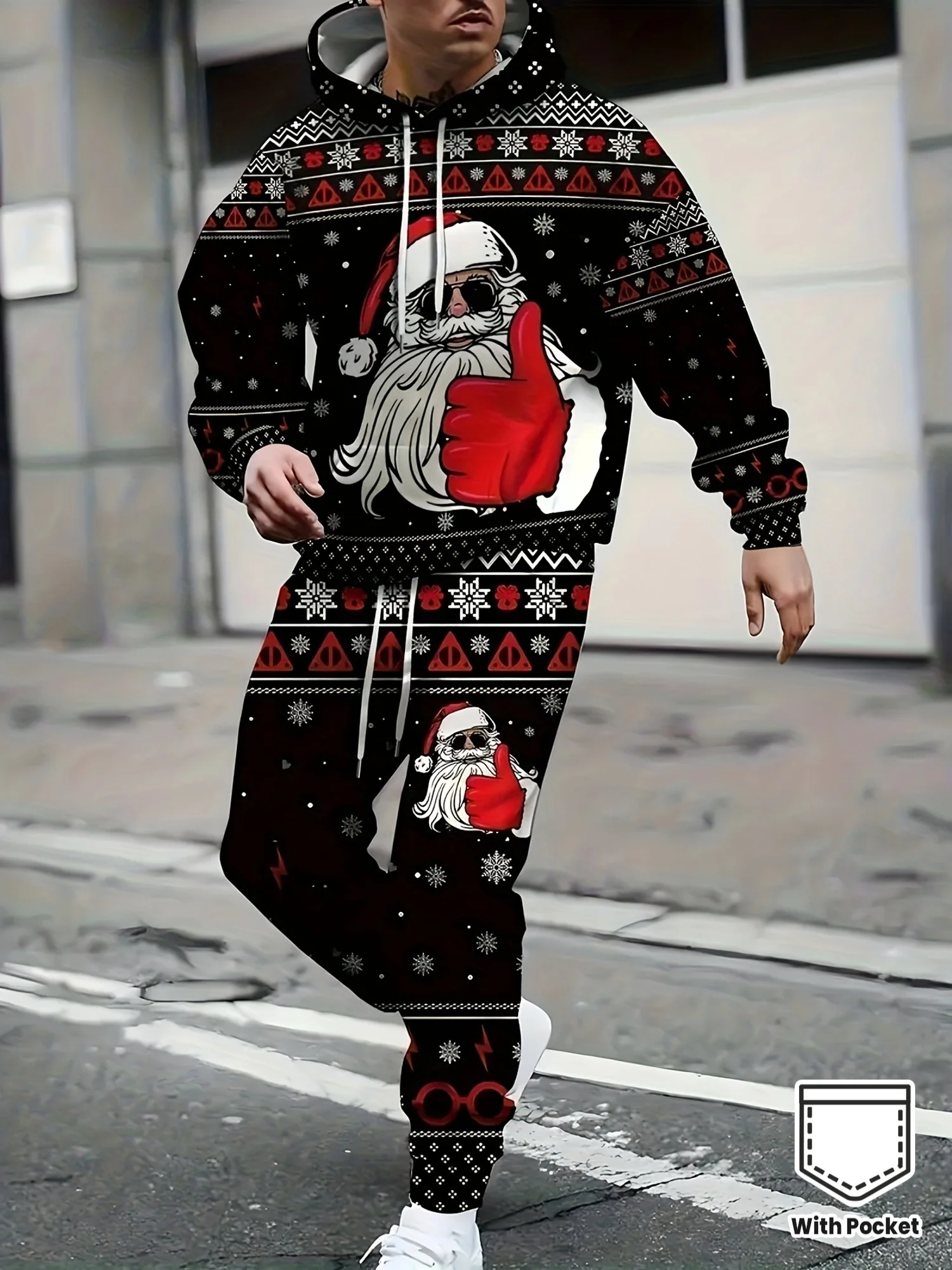 Fashion Y2K Autumn Winter Hoodie Santa Claus 3D Print Men's Clothing ...
