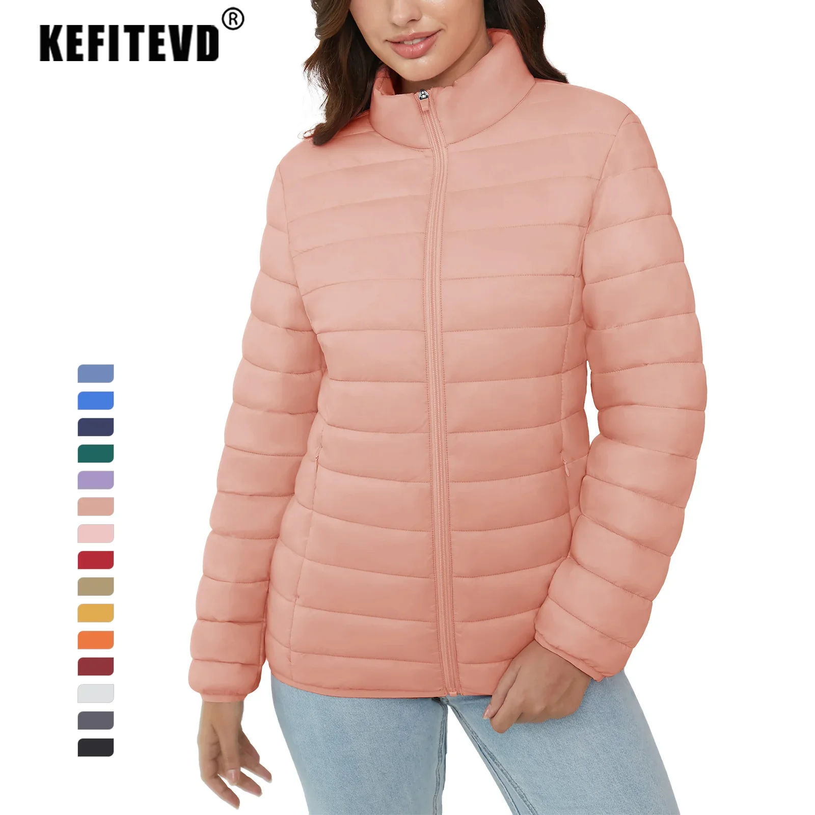 KEFITEVD-Chaqueta-Acolchada-de-Invierno-para-Mujer-Cuello-Alto-Ligera-Acolchada-Abrigos-T-rmicos ...