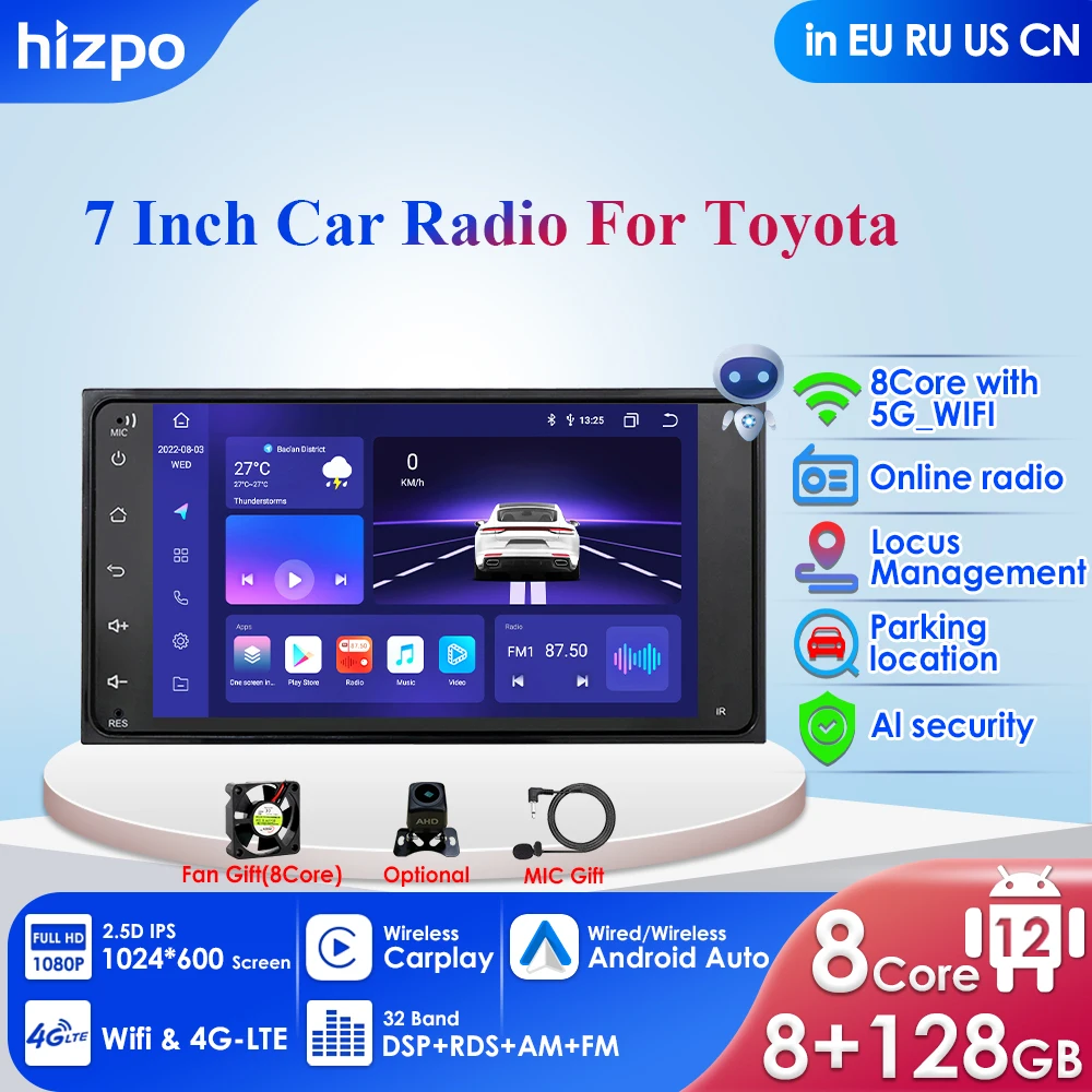 7 "DSP IPS 2 Din Android 12 Car Radios Multimedia Player para Toyota ...