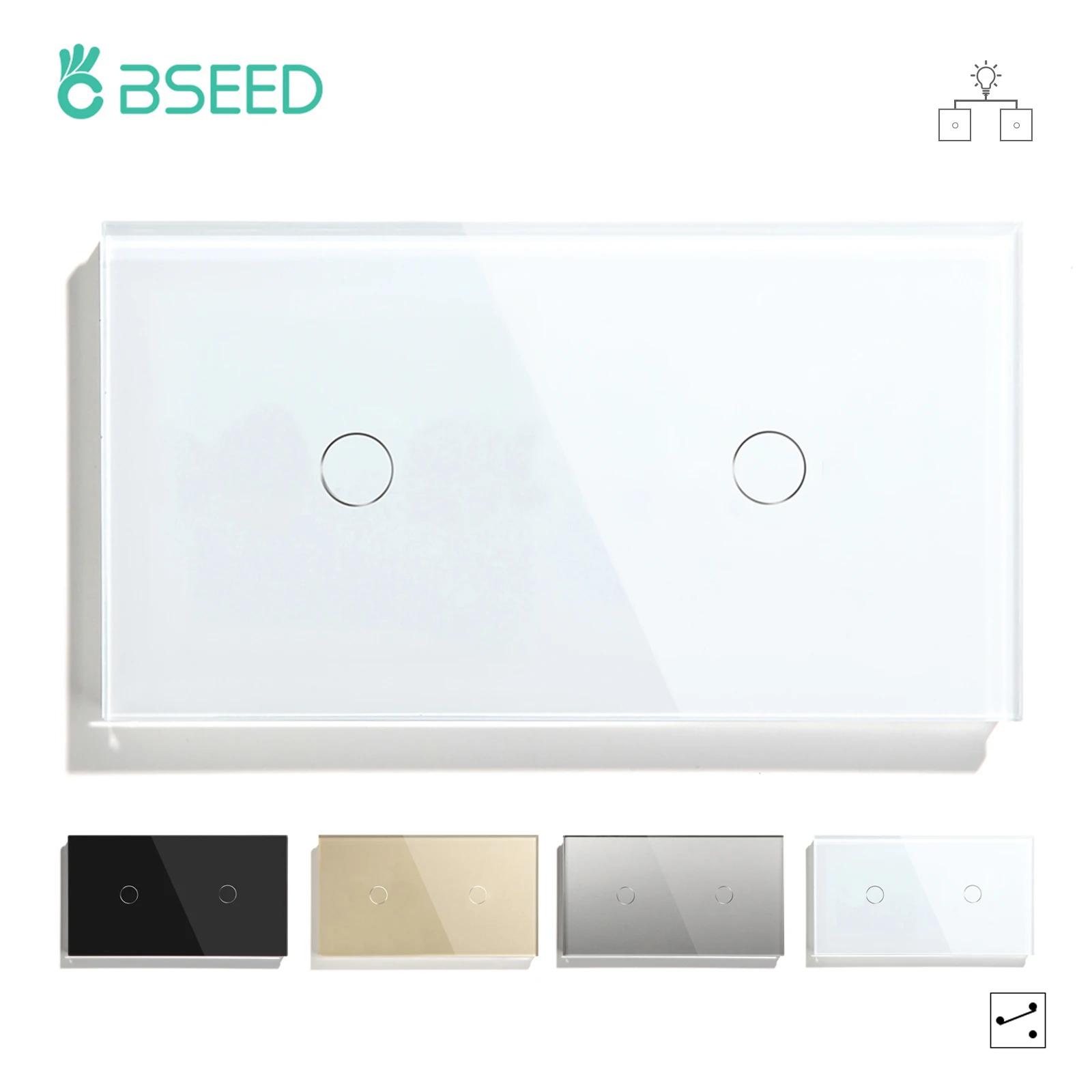 Bseed-2Gang-Touch-Switch-157mm-2Way-Double-Light-Switches-White-Black ...