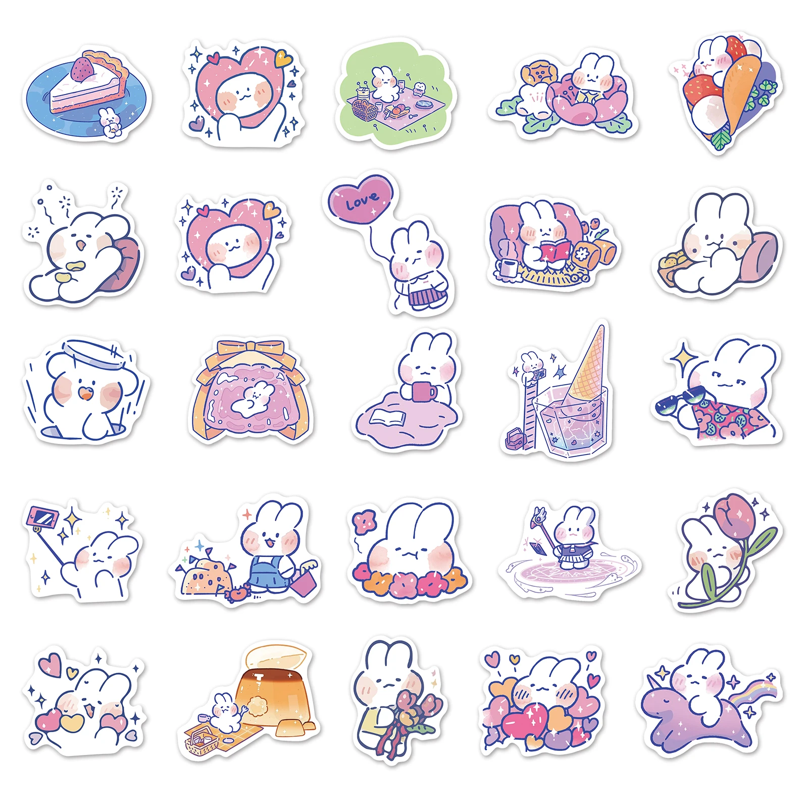 50 Piece Rabbit Stickers Waterproof DIY For Phones Laptop Car Sticker ...