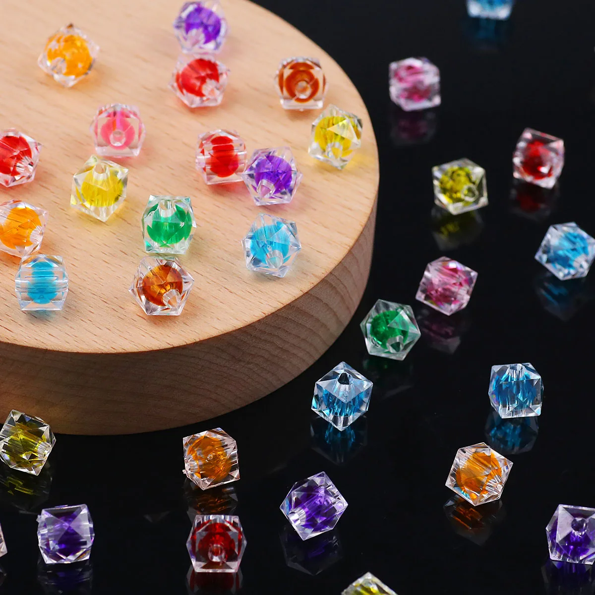 9mm Acrylic Faceted Bead-in-Bead Mixed Color Crystal Spacer Loose Beads ...