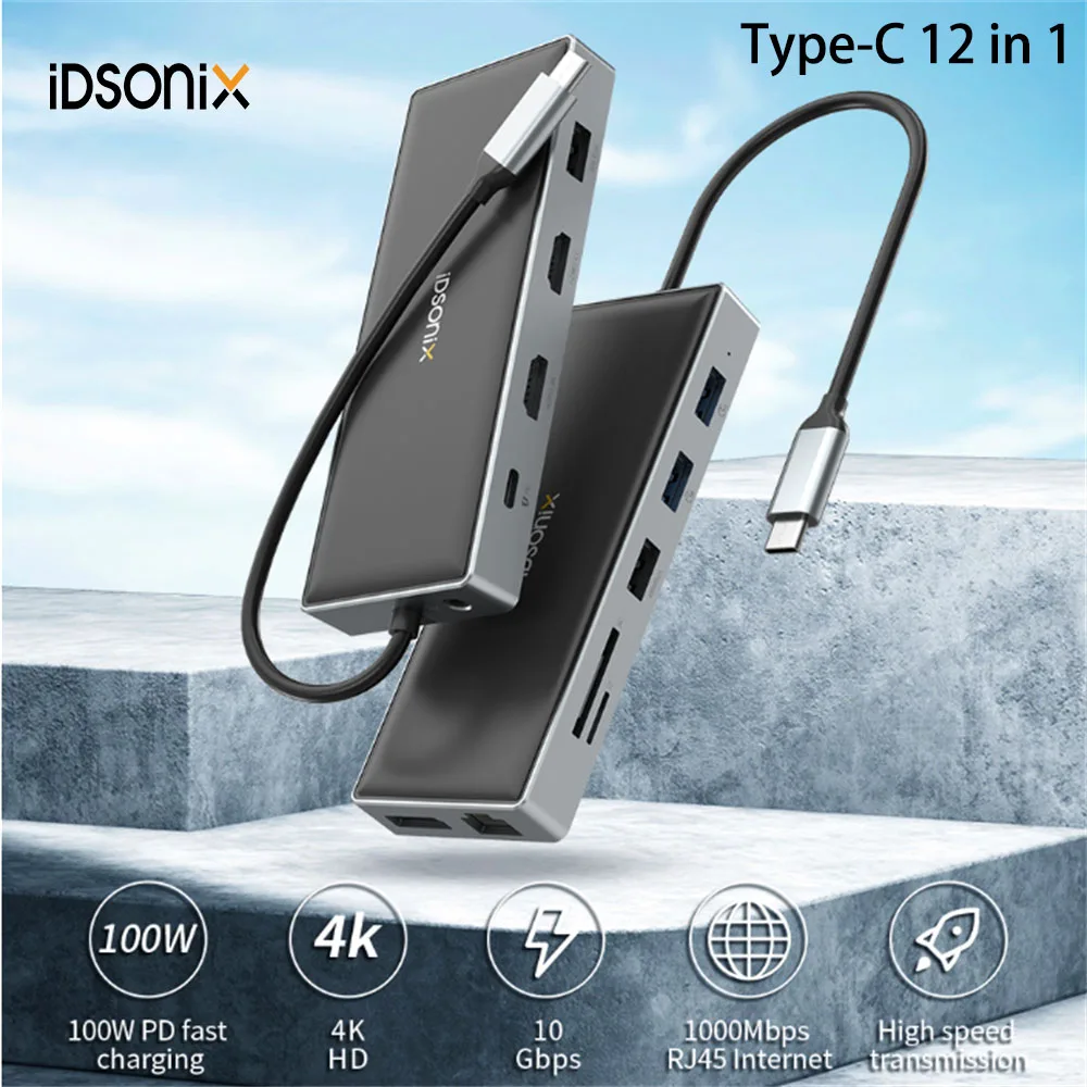 IDsonix USB C Docking Station 12 em 1 Adaptador Multi Porta 60hz dp1.4 Pd100W Adaptador RJ45 SD ...