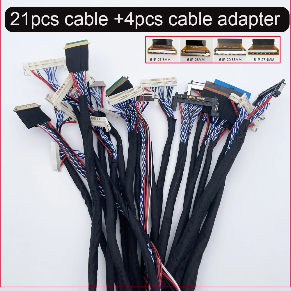 21pcs-lvds-cable-kit-4pcs-cable-adapter-10-65-screen-20P-30P-40P-51P ...