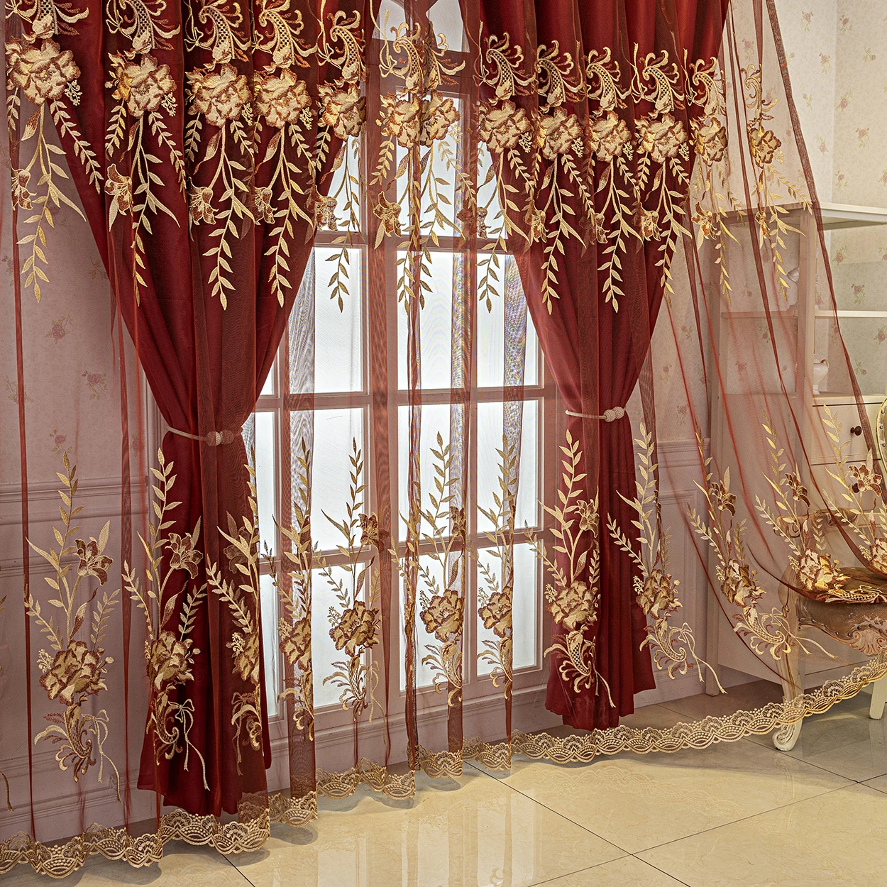 Gold-Thread-Embroidered-Double-Layer-Curtain-for-Room-Luxury-European ...