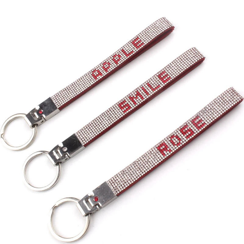 LOGO Custom Character Letters Crystal Rhinestones Leather Strap Lanyard ...