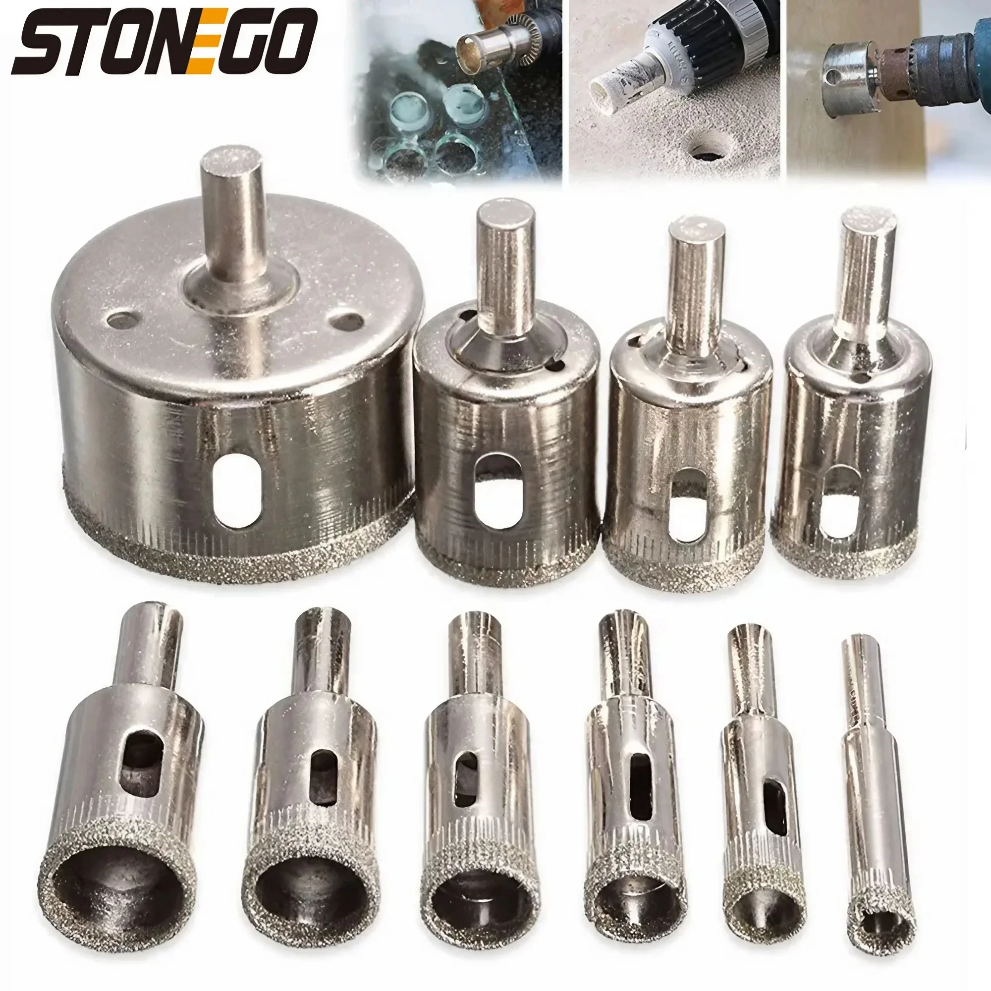 STONEGO-10Pcs-Diamond-Coated-Drill-Bits-Hss-Drill-Bit-Tile-Marble-Glass-Ceramic-Hole-Saw ...