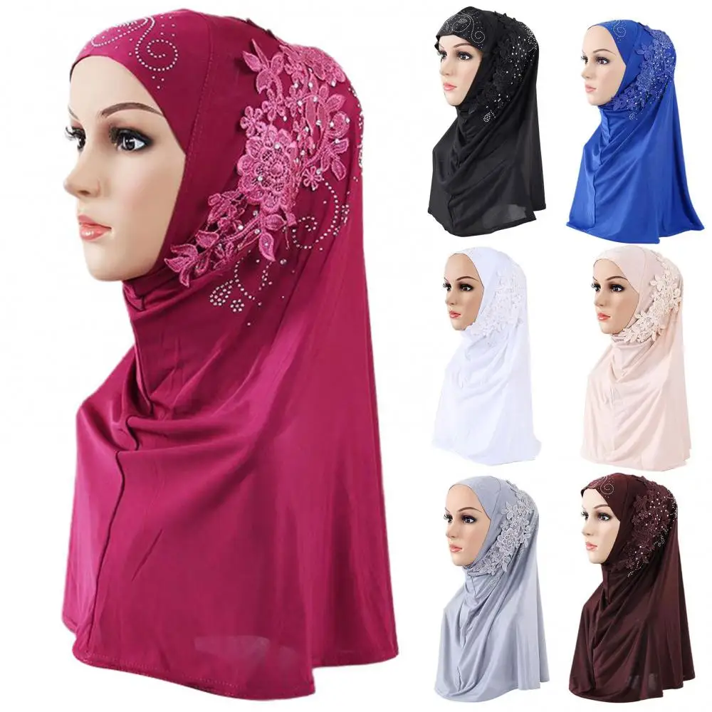 Women-Head-Cover-Solid-Color-Lace-Rhinestone-Muslim-Hijab-Wrap-Islamic ...