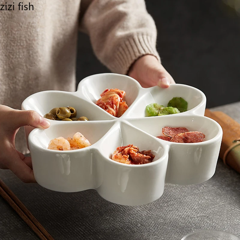 Irregular Shape Ceramic Dinner Plate Multi Grid Specialty Snack ...