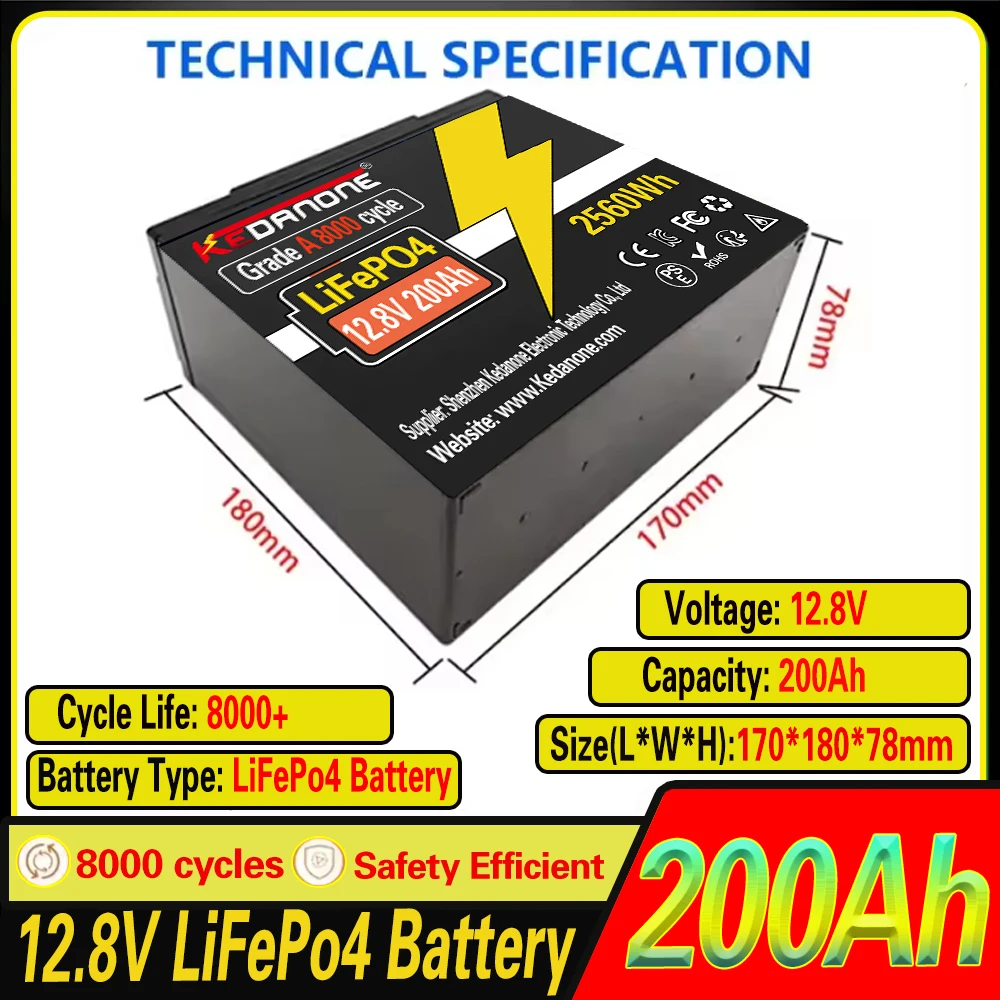 12V 200Ah Lithium LiFePO4 Battery with 200A BMS Perfect for RV,Golf ...