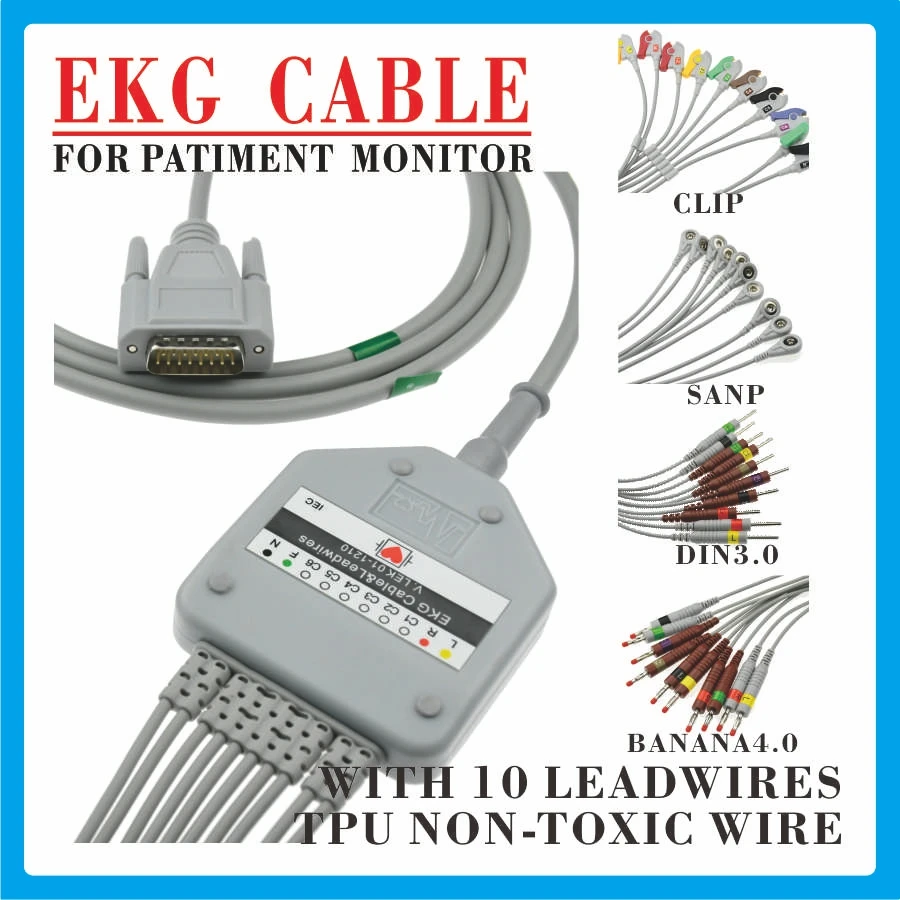 08A-Ecg-Ekg-Cable-Leadwires-One-Piece-10-Leads-Medical-Ecg-Cable-4-0 ...