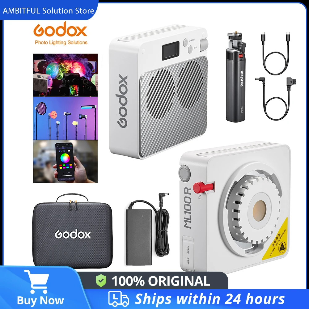 Godox ML100 ML100R Full Color LED Video Light 1800K-10000K Portable RGB ...