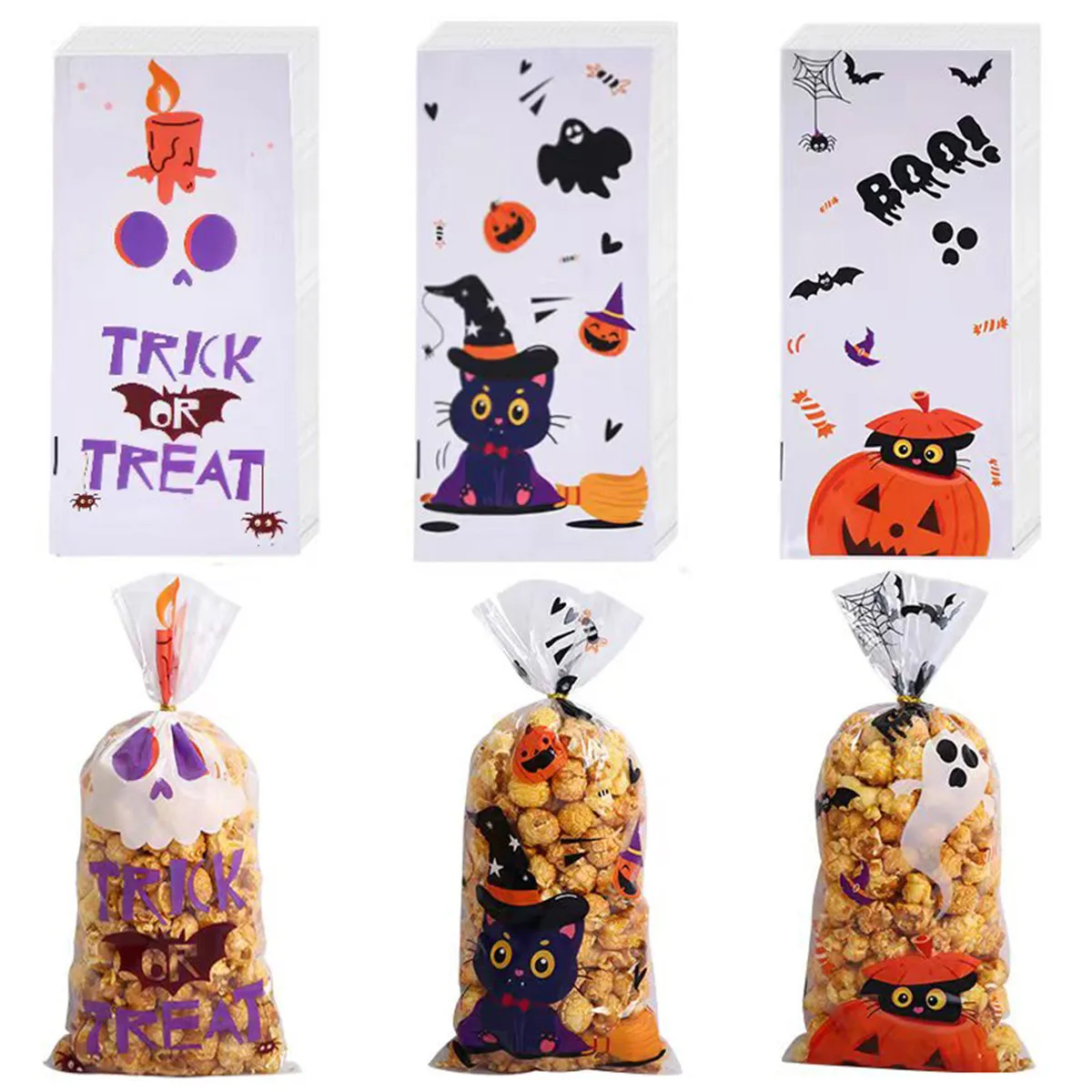 60Pcs-Halloween-Candy-Clear-Bags-Ghost-Biscuit-Snacks-Gift-Plastic ...