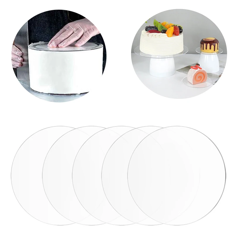 2PCS-Round-Edge-Cake-Disk-Circle-Acrylic-Baking-Tray-Stand-DIY-Reusable ...