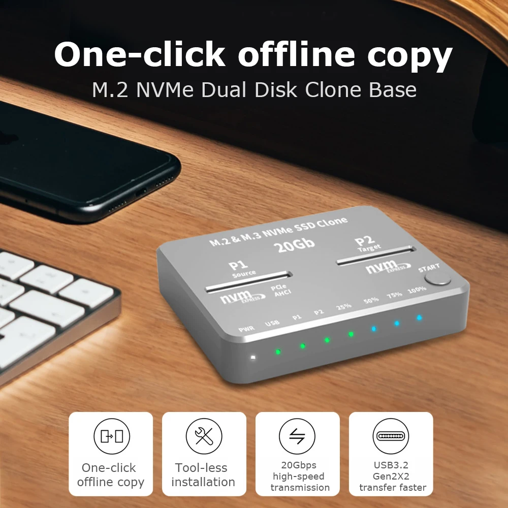 M.2&M.3 NVMe SSD Clone M.2 NVMe PCIe AHCI Offline Copy USB 3.2 20G Dual ...